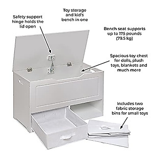 Badger Basket Kid's Up & Down Toy Box and Organizer with Two Reversible Fabric Bins - White