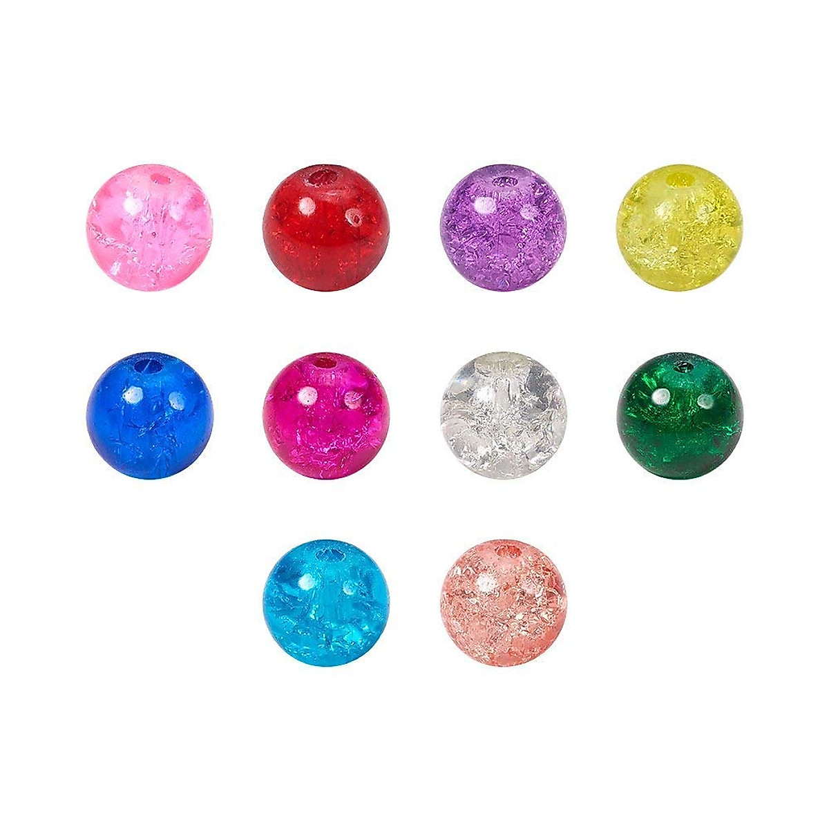 PH PandaHall 200pcs 8mm Crackle Glass Beads 10 Color Glass Round Beads Crystal Loose Beads for Beading Friendship Bracelet Mother's Day Jewelry Making Christmas Tree Ornament