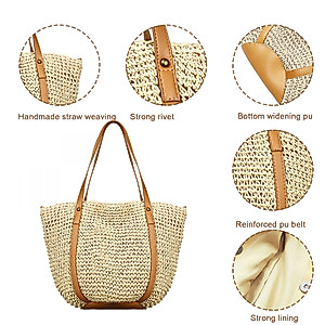 Gets Handmade Beach Bag for Women Straw Bag Handwoven Natural Summer Shoulder Bag (Beige)
