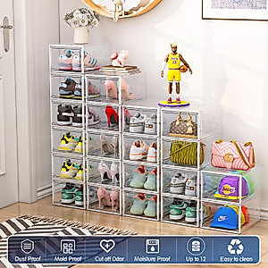 YFXCVSL 8 Pack Thicken Shoe Organizer - Upgrade Sturdy Shoe Boxes Stackable Shoe Storage Containers with Magnetic Door, Thicken Sneaker Storage Fit up to US Size 12,White