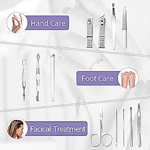 Manicure Set, 12 PCS Stainless Steel Manicure Kit with Fingernail Clippers and Toenail Clippers, Personal Care Nail Clipper Set with Leather Case for Women & Men (Purple) (12 Piece Set)