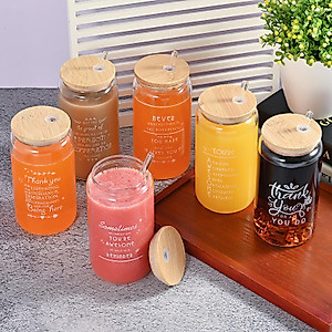 6 Set Employee Appreciation Presents Bulk, Personalized Inspirational Thank You Presents for Staff Coworker 16oz Can Shaped Beer Glass Cups with Lids and Straws, Box and Card for Team Women Men