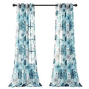 Lush Decor Leah Room Darkening Window Curtain Panel Pair Floral Insulated Grommet, 52"W x 84"L, Blue