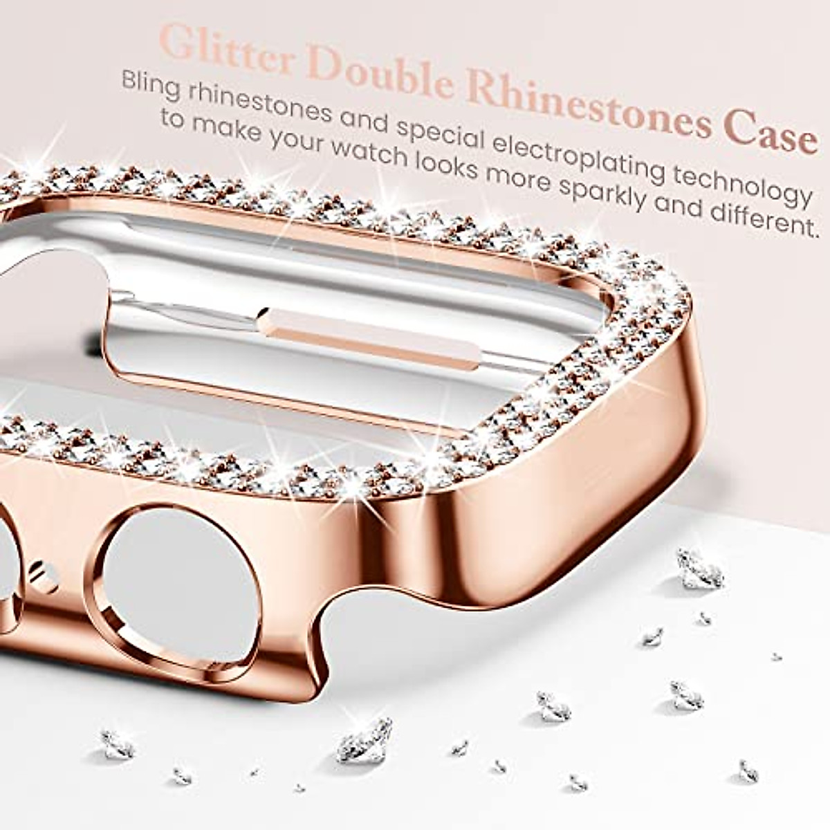 Goton 4 Pack for Apple Watch Series 6 5 4 SE 40mm Bumper Bling Case, Women Glitter Diamond Rhinestone Protector Cover for iWatch Accessories 40mm Clear Silver Black Rose Gold