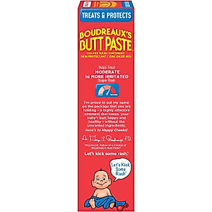 Boudreaux's Butt Paste Maximum Strength Diaper Rash Cream, Ointment for Baby, 4 oz. Tube, (Pack of 1)
