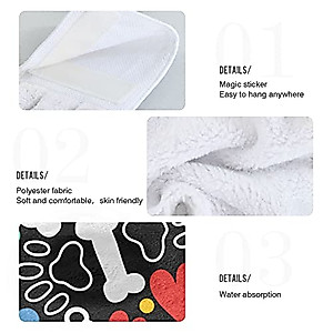 SLHKPNS Paw Prints Bones Hearts Kitchen Hanging Hand Towels, Funny Valentines Absorbent Tie Towel with Loop 2 PCS Kitchen Linen Sets for Bathroom Restroom Home Decor