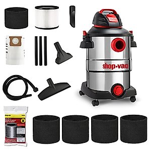 Shop-Vac 5926211 12 Gallon 6.0 Peak HP Wet/Dry Vacuum + 90585 Foam Sleeve Filter 5 Pack