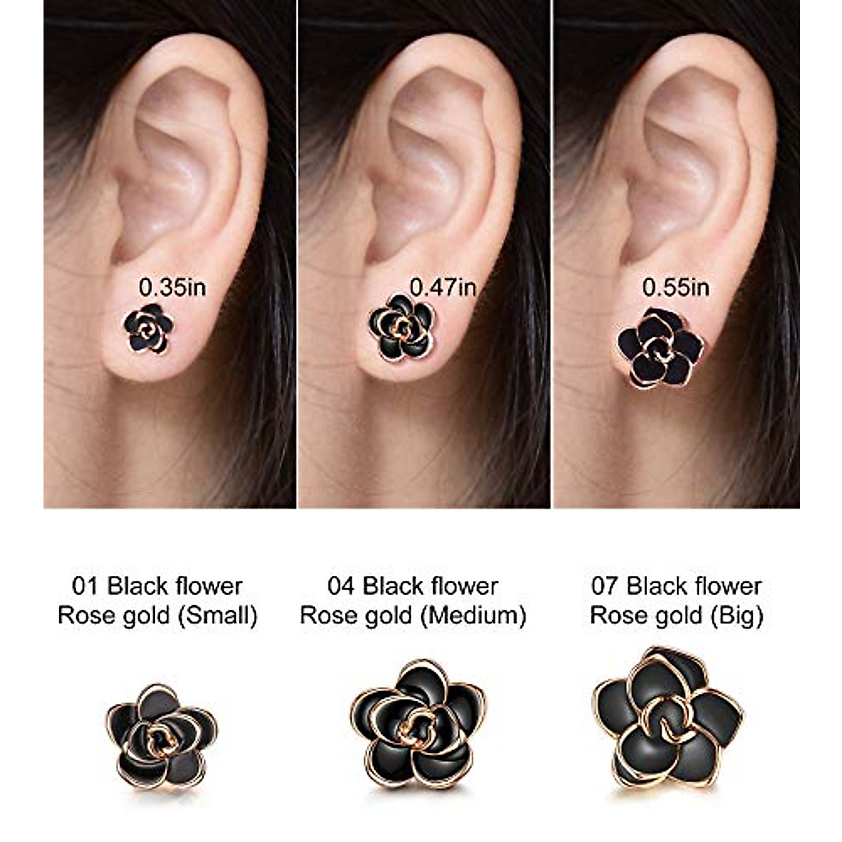 Flower Stud Earrings Hypoallergenic for Women - 18K Gold Plated Rose Earrings for Sensitive Ears, Nickel Free