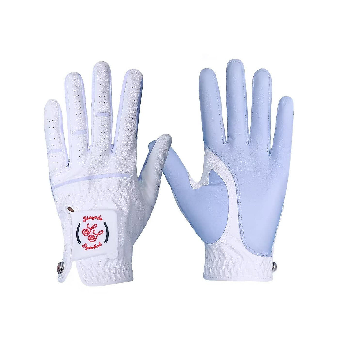 Men's Golf Glove Colorful Cabretta Leather And Synthetic Leather,Three Pack（Left is Wear on Left Hand,Right is Wear on Right Hand）Four Colors To Choose From Navy Blue/Sky/Red/Coffee(Sky,L,Left)