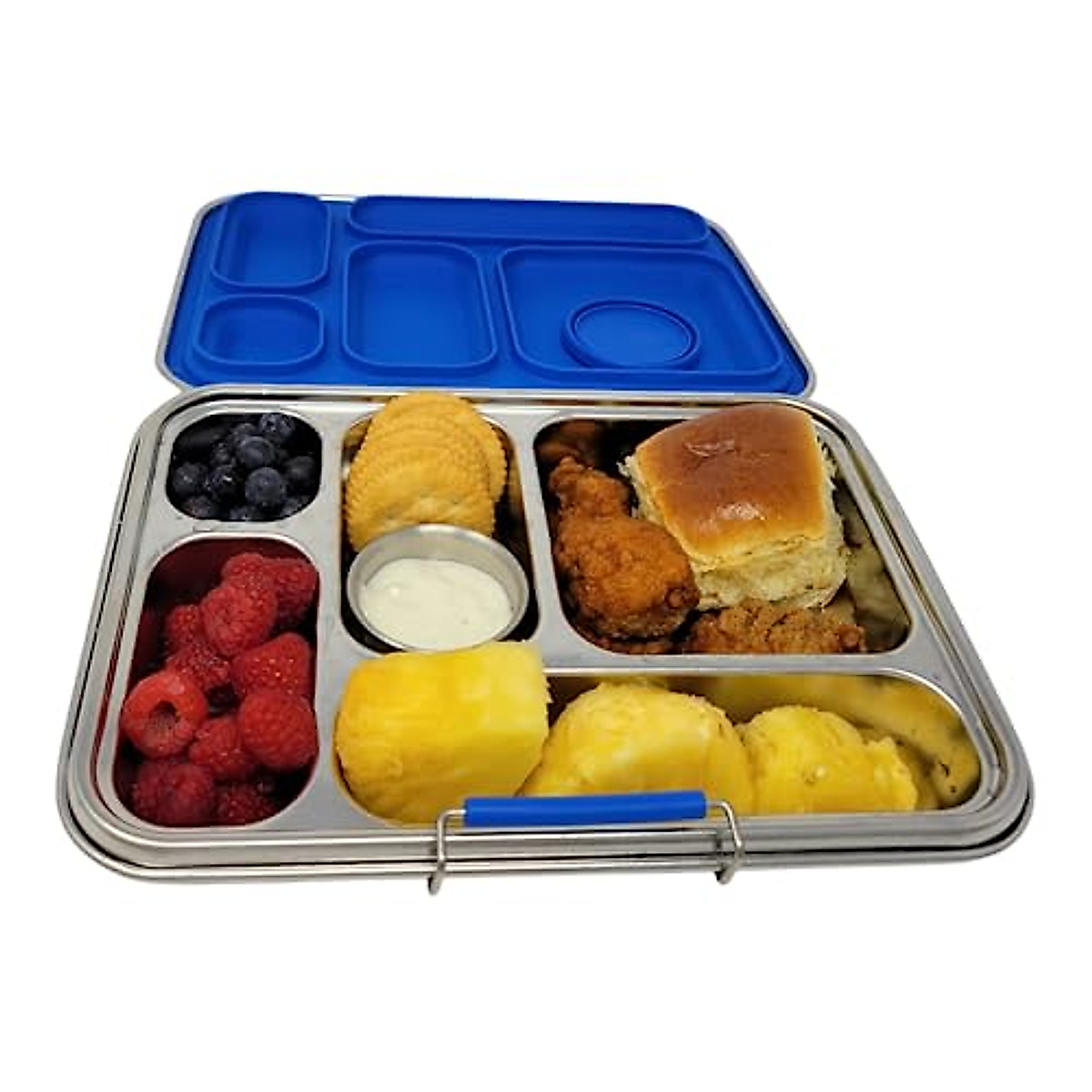 Flatbush Goods Leak Resistant Stainless Steel Bento Lunchbox with Silicone Seal, 2 Leak Proof Containers and 5 Compartments - Durable and Sustainable for Adults and Kids 5 and Older (Blue)