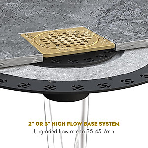4” Drain Grate Kit - Compatible with Schluter Kerdi Shower Drain - Square Shower Floor Drain Kit with Flange - SUS 304 Stainless Steel Grate & 2 Inch ABS Flange & CUPC Certification - Brushed Brass
