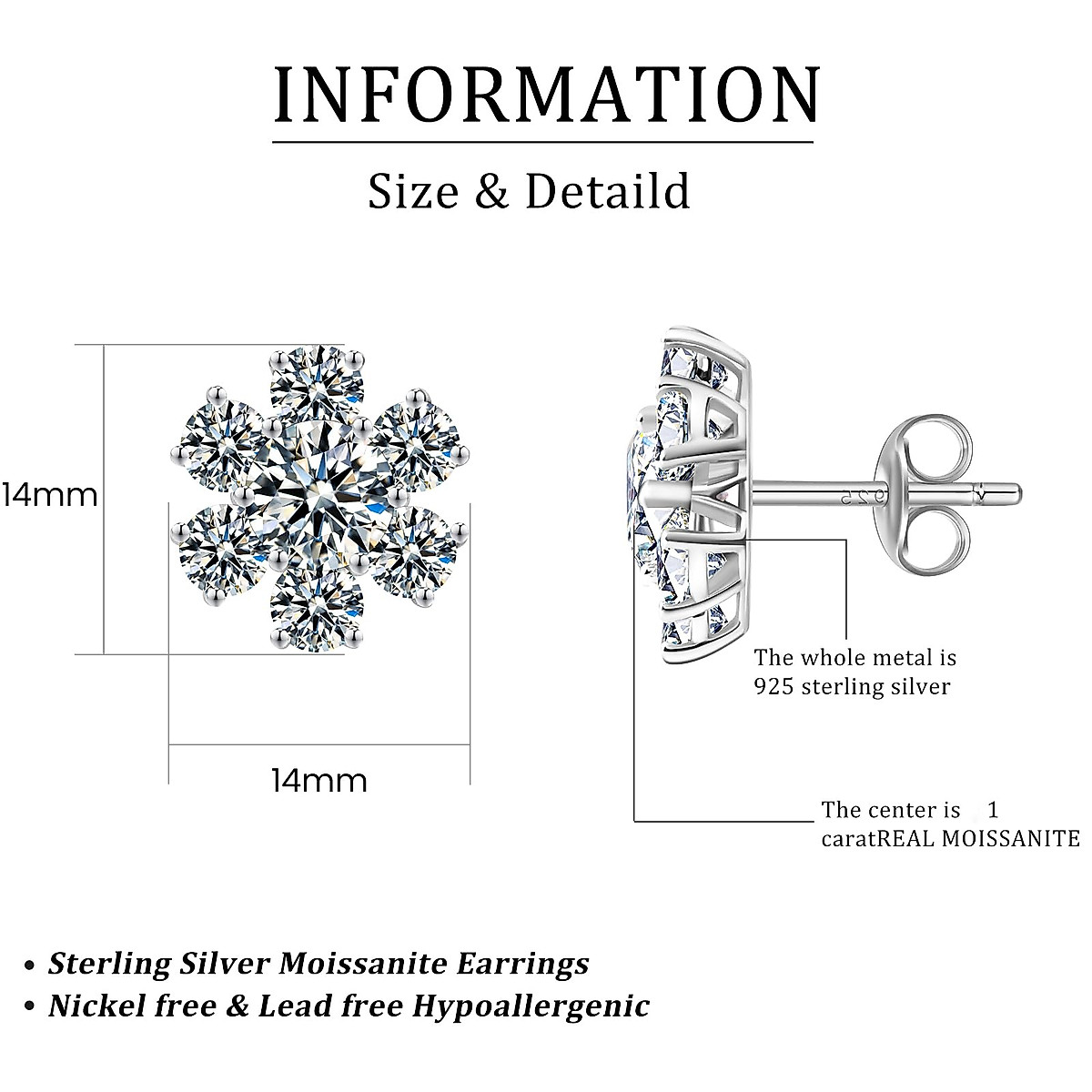 TunzugMoissanite Stud Earrings D Color VVS1 Clear Moissanite Stud Earrings 18K Gold Plated 925 Sterling Silver Friction Base Hypoallergenic Earrings for Men Women