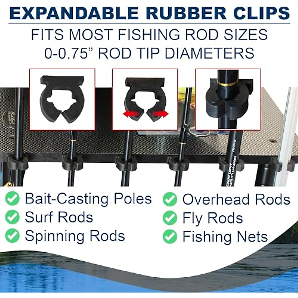 Rush Creek Creations, Fishing Rod Holder for 12-Rods, Fishing Pole Holder for Garage, for Fishing Gear, Pole, Rod, Tackle Box, Holistic Fishing Rod Storage, 12 Freshwater Rod Clips, Big Wheels, Black