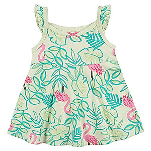 Gerber Baby Girls' 3-Piece Sundress, Diaper Cover and Hat Set, Flamingo