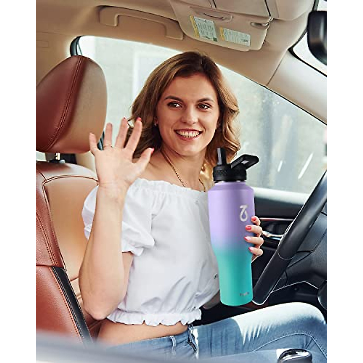 Trebo 40oz Insulated Water Bottle that Fits in Cup Holder, Stainless Steel Double Wall Tumbler Bottles with Paracord Handle, Flask with Straw Spout Lids, Keep Cold for 48 Hrs/Hot 24 Hrs,Cotton Candy