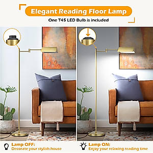Mlambert Reading Floor Lamp,LED Pharmacy Lamp with Swing Arm,Swivel Head Adjustable Standing Lamp,E26 Base,Corner Lamp for Livingroom,Sewing(Brass)