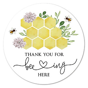 Bee Thank You for Beeing Here Stickers, 2 inch Wedding Bridal Baby Shower Party Labels 40pack