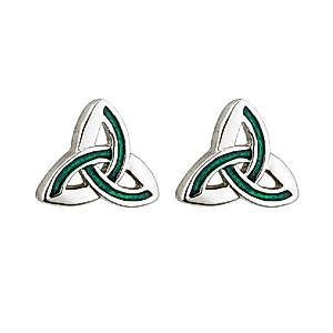 Tara Irish Jewelry Earrings for Women Trinity Knot Earrings Rhodium Plating & Green Enamel Made in Ireland
