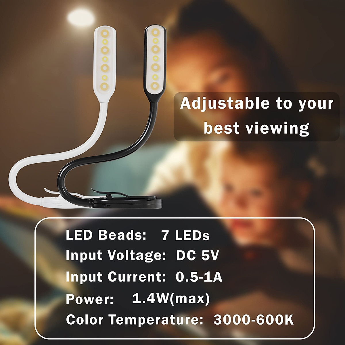 BaHoki Essentials Book Clip Lamp - Small Size Rechargeable LED Clip On Flash Light - Book Light for Reading in Bed