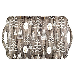 Pimpernel Wooden White Christmas Handled Tray | Large Melamine Serving Tray for Lunch, Coffee, Breakfast, or Snack | Measures 18.9" x 11.6" | Dishwasher Safe