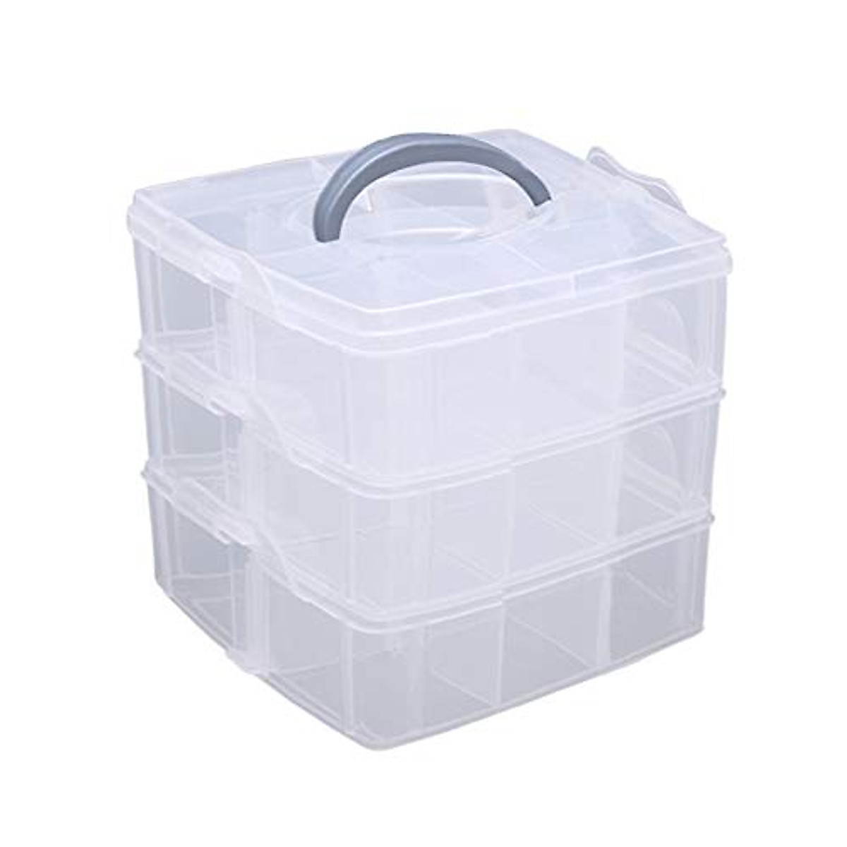 LZYMSZ 3-Tier Transparent Adjustable Stackable Compartment Slot Plastic Storage Box, Snap-Lock Clear Container Box for Storing Toy Jewelry Accessory 6.5 x 6.1x 4.9in(S)