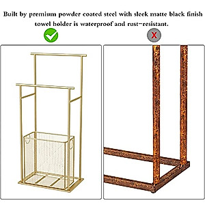 Towel Bar Stand Silver Chrome Plated Metal Free Standing Towel Rack Stand withwith Dirty Clothes Basket Rustproof Stainless Steel,Bedroom, Laundry Room, Blanket Rack (Size:122 * 69 * 45CM,Color:Gold)