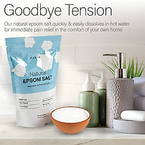 FSA HSA Eligible Kanjo Natural Epsom Salt - 100% Pure Magnesium Sulfate USP Bath Salt - Soak for Muscle Pain, Foot Pain, & Joint Pain Relief - Unscented - 16oz Bag