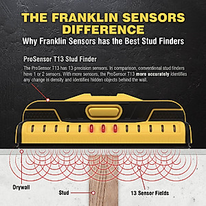 Franklin Sensors FST1302 ProSensor T13 Professional Stud Finder with 13-Sensors for The Highest Accuracy Detects Wood & Metal Studs, High Accuracy with High Speed