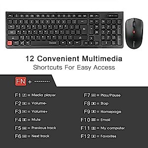 Wireless Keyboard and Mouse Combo ，DPI 1600, 2.4GHz Wireless Connection, Long Battery Life, Computer Keyboard and Mouse for PC, Desktop.Laptop, RECCAZR WC500 Design for Office and Home (Black)