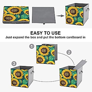 Watercolor Sunflowers Leaves Collapsible Storage Bins Cubes Organizer Trendy Fabric Storage Boxes Inserts Cube Drawers 11 Inch