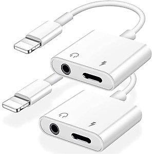 [2 in 1] Lightning Headphone Adapter 3.5mm AUX Audio Dongle Splitter Jack for iPhone Headphone Accessories Compatible with iPhone 14/13/XR/X 8 7/iPad Audio Earphone Adapter for All iOS System