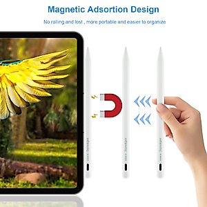 Stylus Pen for iPad, Upgrade Palm Rejection Precise Writing/Drawing and Tilt Sensitivity, Fast Rechargeable Compatible with 2018 and Later Apple iPad, 4 Replacement Tips Compatible with Apple Pencil.