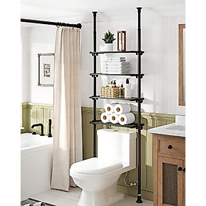 ALLZONE Adjustable Over The Toilet Storage Shelf, 4-Tier Ample Over Toilet Bathroom Organizer and Storage,Tension Mounted Above Toilet Storage Cabinet for Versatility, Fits 64-113 Inch Heights, Black