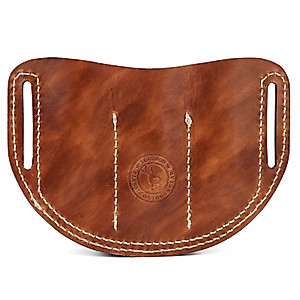 Tourbon Leather Pocket Folding Knife Sheath with 3 Slots Belt Holster Carry Open Top Trapper Knives Carrier