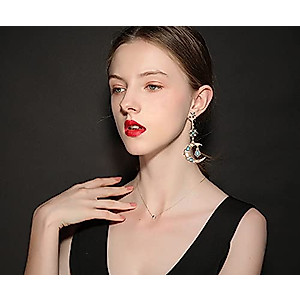 Vintage Opal Sun and Moon Planet Earrings Long Bohemian Tassel Cresent Moon Drop Earring Mother's Day Gift Earrings for Women Girls