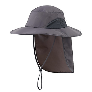 Home Prefer Mens UPF50+ Sun Hat Large Brim Fishing Hat with Neck Flap Summer Beach UV Protection Hat Dark Grey