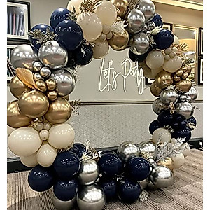 Navy Blue Balloon Garland Arch Kit,160pcs Royal Dark Blue White Sand and Chrome Gold Silvery Latex Balloons for Birthday Wedding Baby Shower Party Decorations