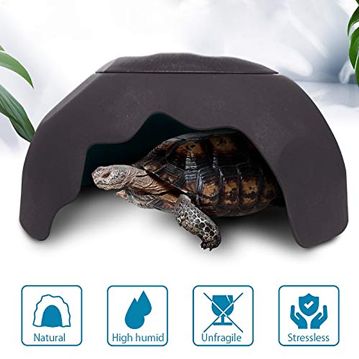 TINTON LIFE Reptile Hideouts Box with 2 Ceramic Sinks to Increase Humidity Terrarium Reptile Hide Habitat Humidify Cave for Turtle Lizard Tortoise Amphibians Snake, 9.8x5.9x5.9 Coffee