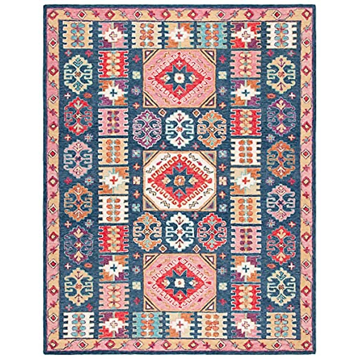 SAFAVIEH Aspen Collection 8' x 10' Blue / Red APN518M Handmade Boho Wool Area Rug