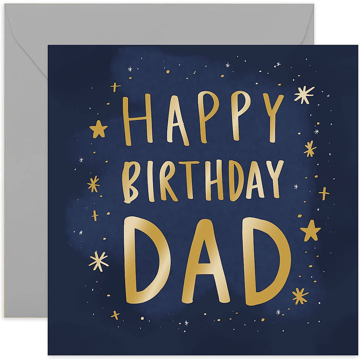 Old English Co. Happy Birthday Dad Card - Masculine Gold Cosmic Stars Greeting Card for Men | Manly Card for Fathers and Him | Blank Inside & Envelope Included
