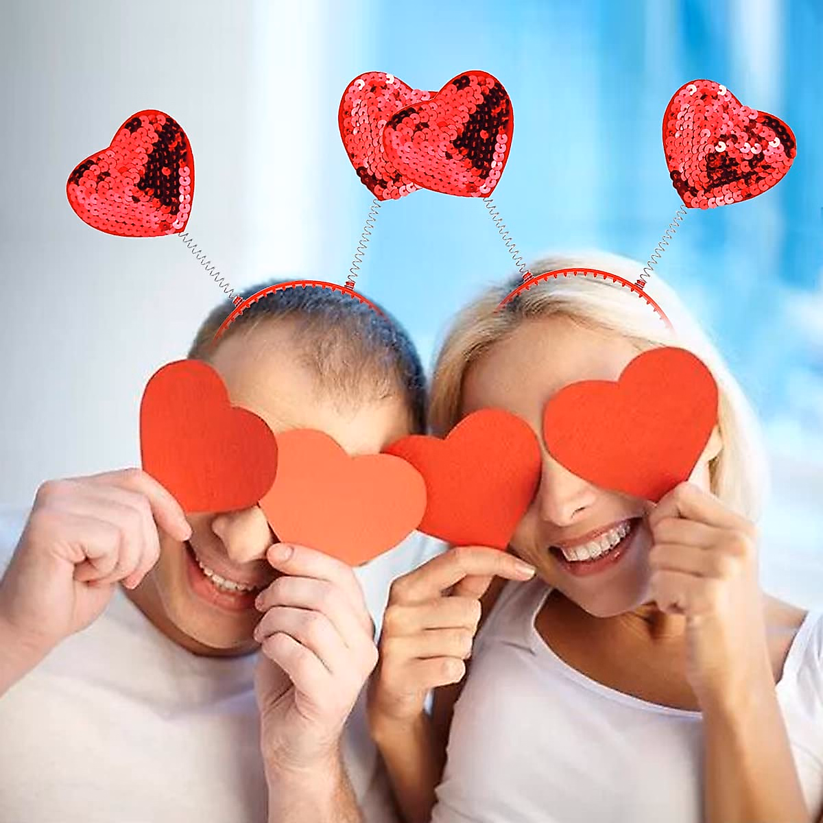 Heart Headband Cupid Headband Sequin Love-shaped Cupid Headpiece Heart Ears Headband Heart Headpiece Cupid Ears Valentine Head Boppers Valentine Day Accessories for Halloween Party Red Cupid Costume