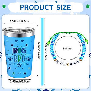Maxcheck 2 Pcs Big Brother Gift Brother Christmas 12 oz Big Brother Cup Stainless Steel Mug Blue Vacuum Insulated with Leak Proof Lid and Straw Big Brother Bracelet for Little Boy