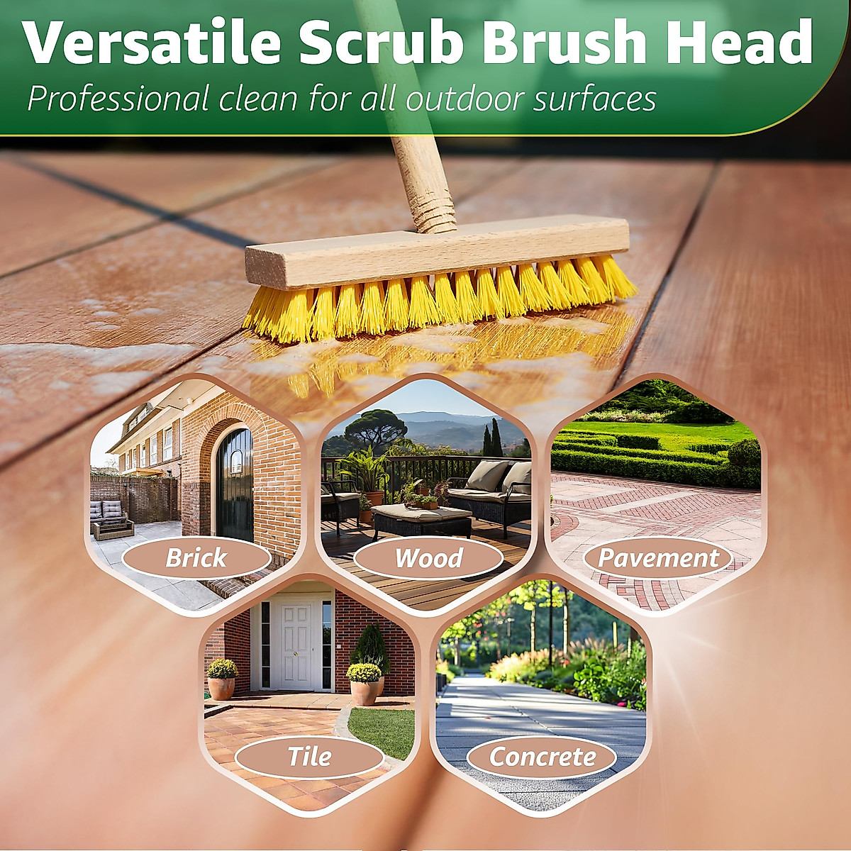 Deck Scrub Brush Head 7.87" - Deck Brush for Scrubbing Heavy Duty, Concrete Brush with Hard Nylon Bristles, Scrub Broom Head, Outdoor Stiff Bristle Brush for Cleaning Wooden Deck, Floor Scrub Brush