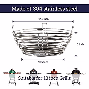 VANKEY Lump Charcoal Fire Basket with Removable Divider Charcoal Basket for Kamado Joe Classic Series, Large Big Green Egg High Quality Stainless Steel Grill Ash Baskets
