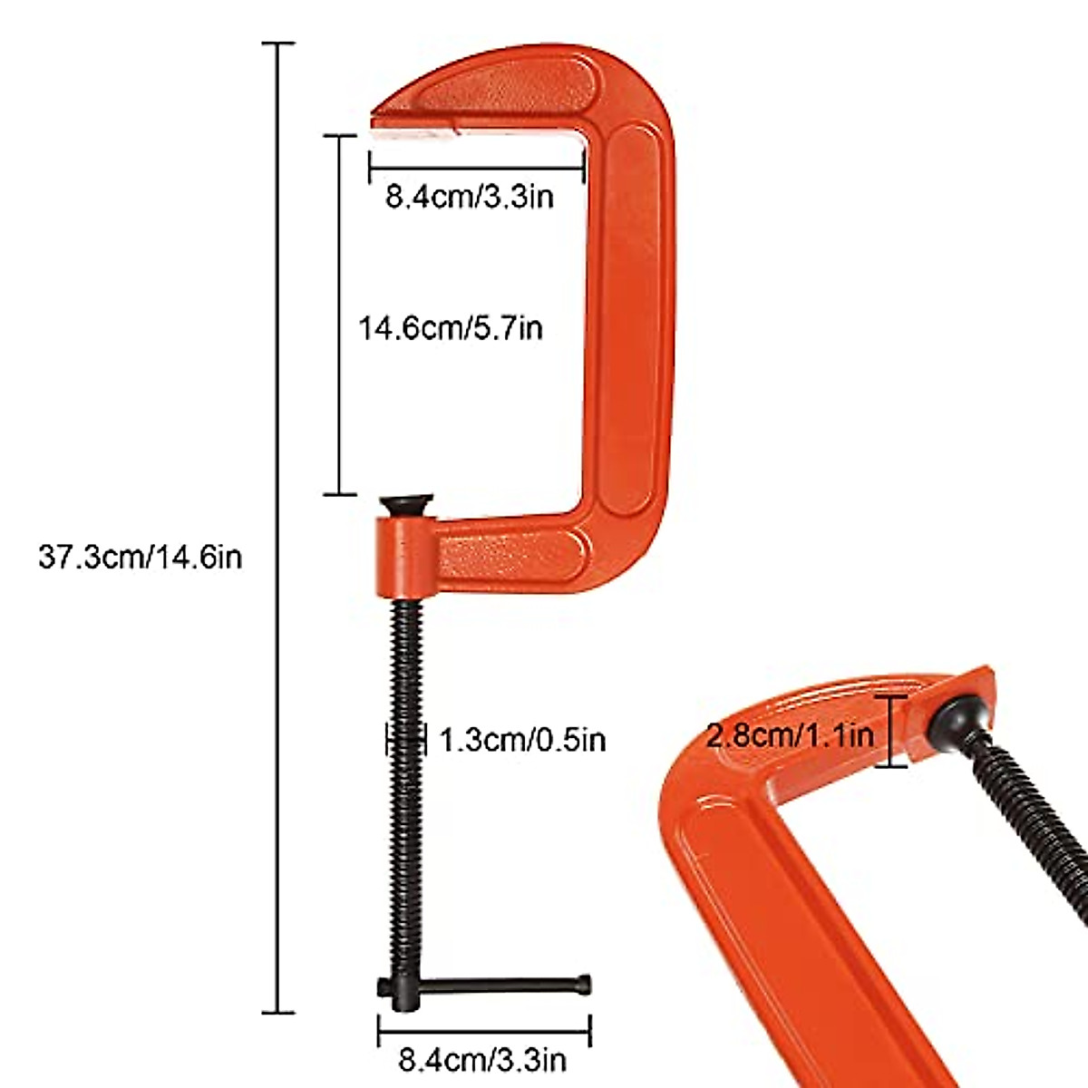 CYEAH 5 Inch C Clamps Heavy Duty 4 Pcs Malleable Iron C-Clamp G Clamp, Up To 5 Inch Jaw Opening, 3 Inch Throat Depth with T-Bar Handle for Woodworking, Welding, Building (Orange)