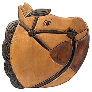 Sea Island Imports Horse Design Hand Carved Acacia Hardwood Decorative Short Stool