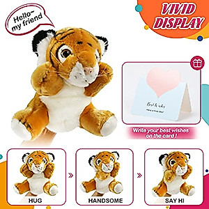 SpecialYou Tiger Hand Puppet Zoo Animal Puppets Jungle Friends Plush Toy for Imaginative Play, Storytelling, Teaching, Preschool & Role-Play, 8’’