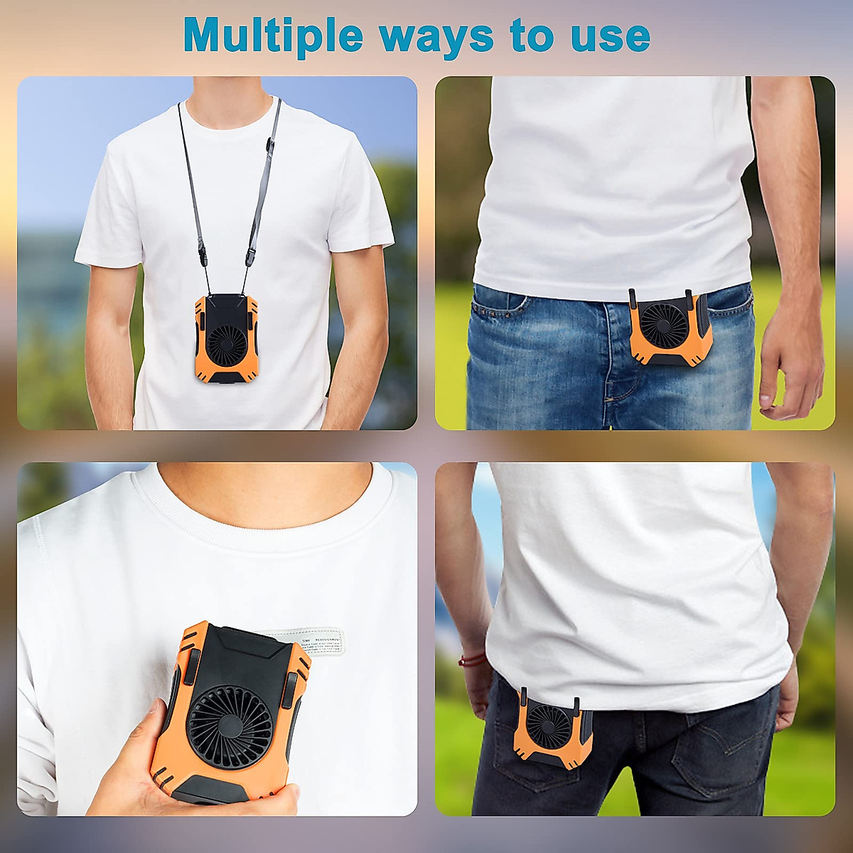 Cadrim Waist Fan, Portable Personal Fan, USB Mini Necklace Fan, Rechargeable Battery Operated Fan, 8000RPM Strong Airflow for Outdoor Camping with LED SOS Function