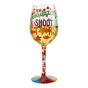 Enesco Designs by Lolita Shoot for The Stars Hand-Painted Artisan Wine Glass, 1 Count (Pack of 1), Multicolor