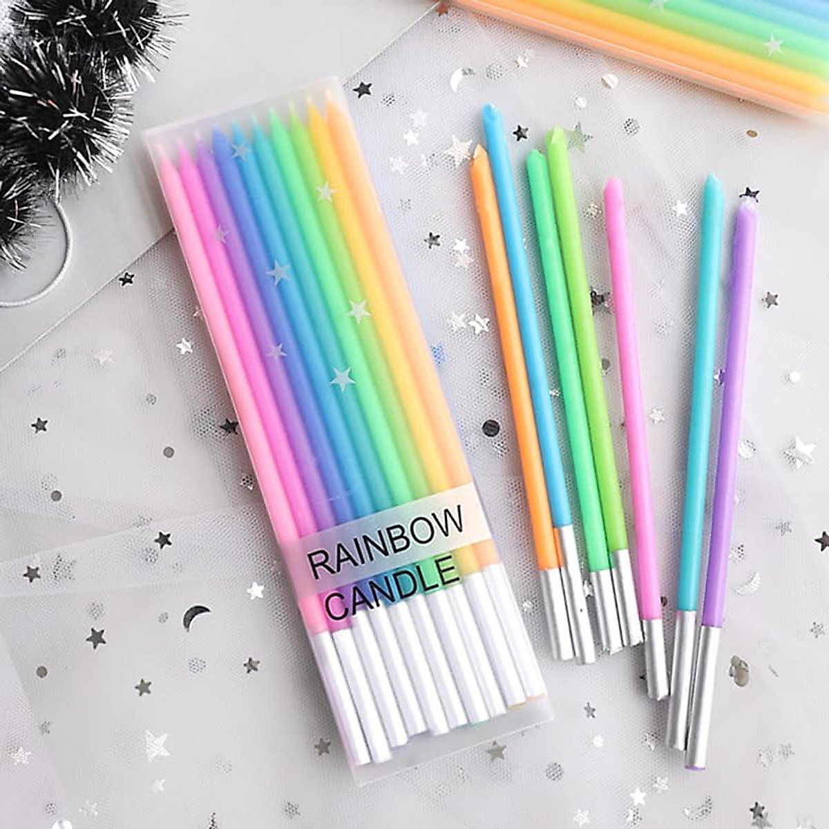 Cwise-100 Count Rainbow Birthday Candles -Long Thin Cake Candles - Giant Pack Colorful Pencil Candles Birthday Candle - Birthday, Celebration, Wedding. Cake Decorations (100 PCS)
